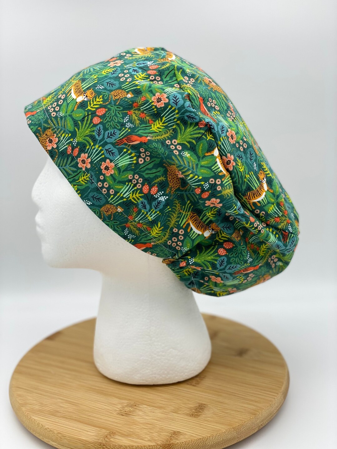 Green Jungle Tiger Euro Scrub Hat: Rifle Paper Co Menagerie Fabric - Etsy
