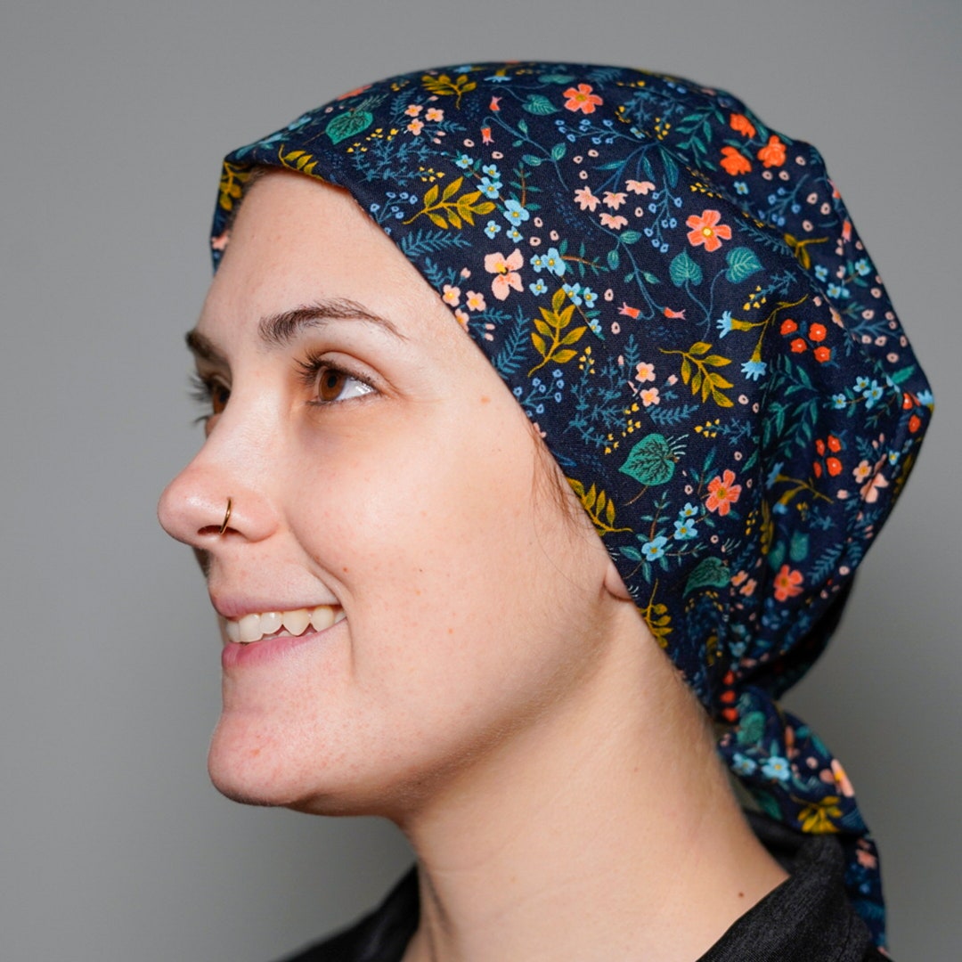 Rifle Paper Co. Navy Floral Scrub Cap, Metallic Accents, Tie-back - Etsy