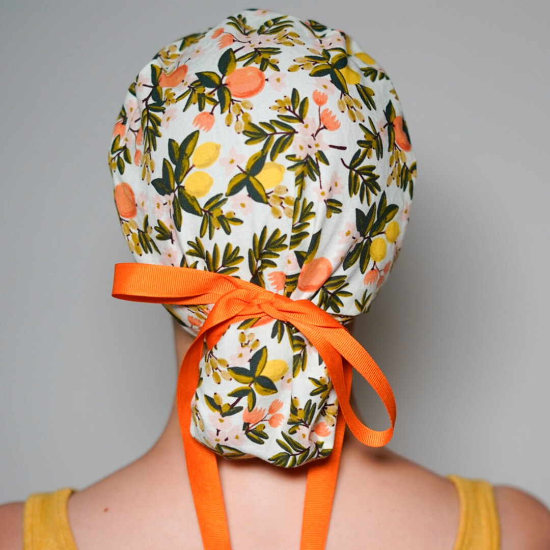 Fall Citrus Floral Fabric Ponytail Scrub Hat, RPC Citrus Floral Scrub ...