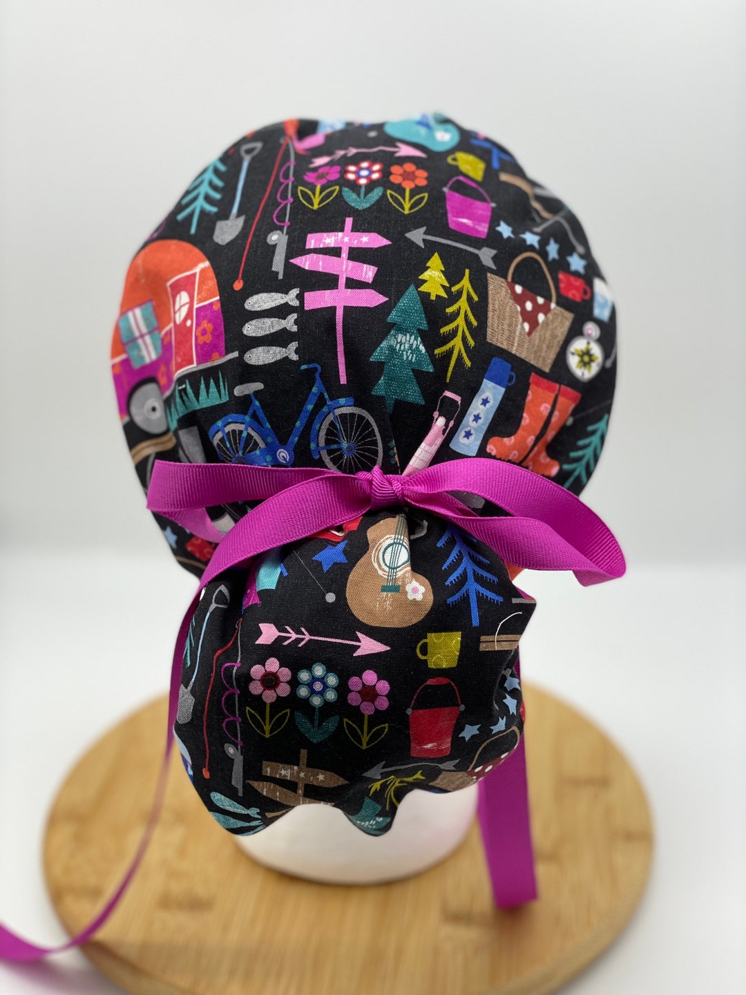 Camping Scrub Cap, Outdoor Adventures Scrub Hat, Bonnet Head Designs - Etsy