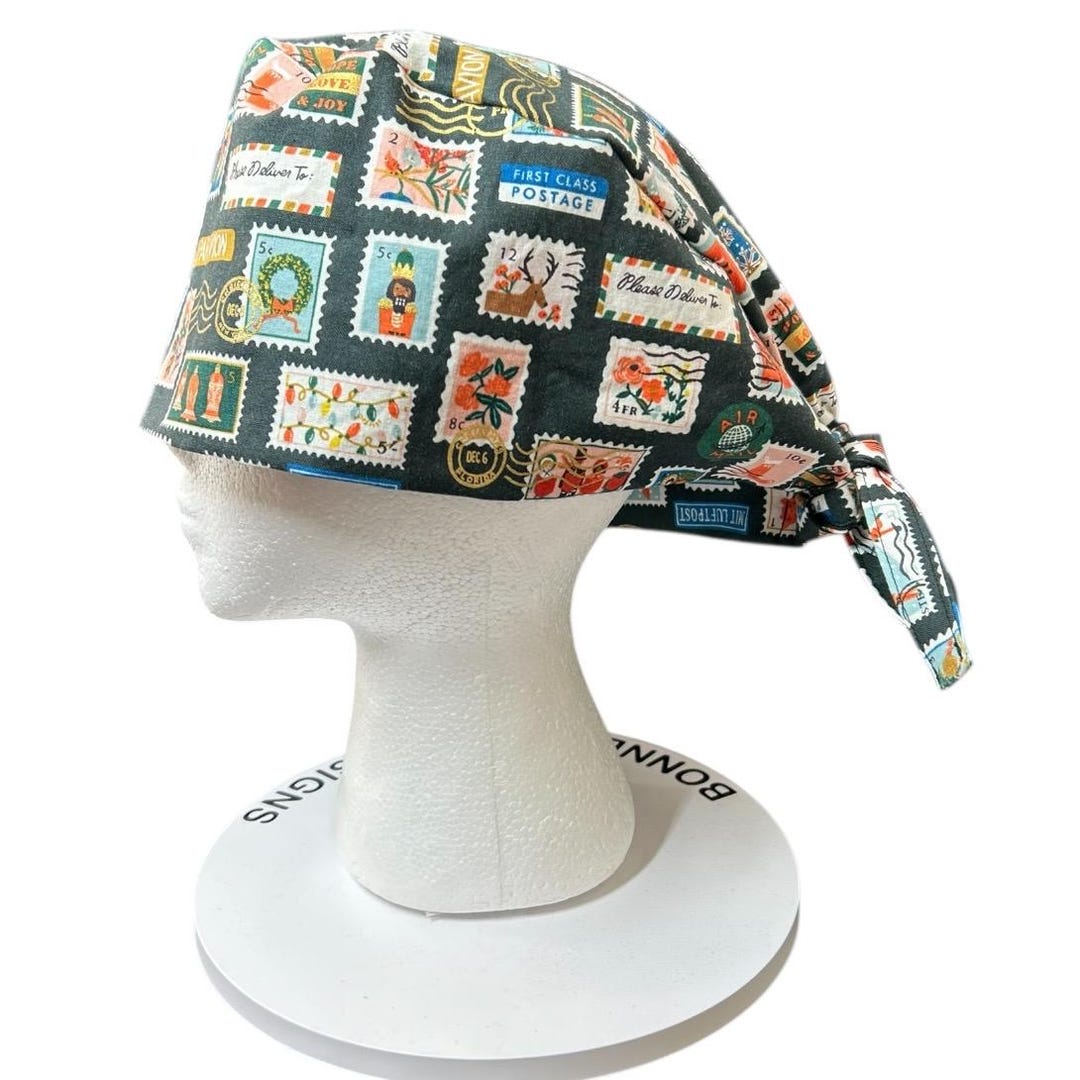 Men’s Surgeon Style Rifle Paper Co Christmas Stamps Scrub Cap, Unisex ...