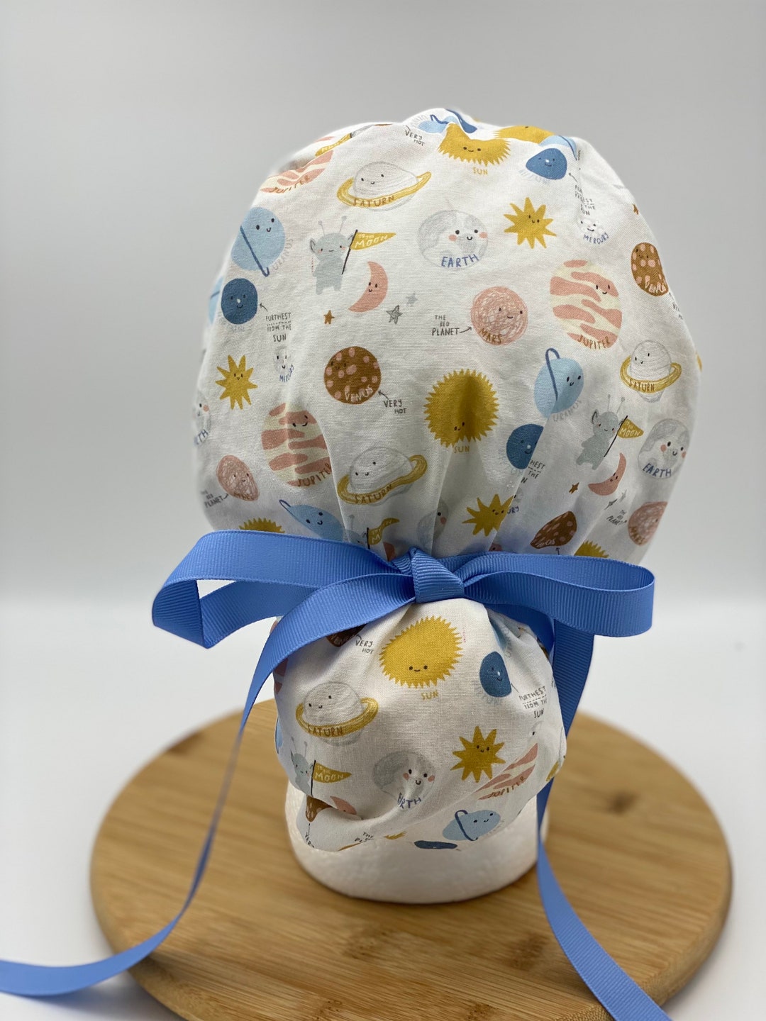Outer Space Scrub Cap Ponytail, White Planets Scrub Cap, Space Print ...