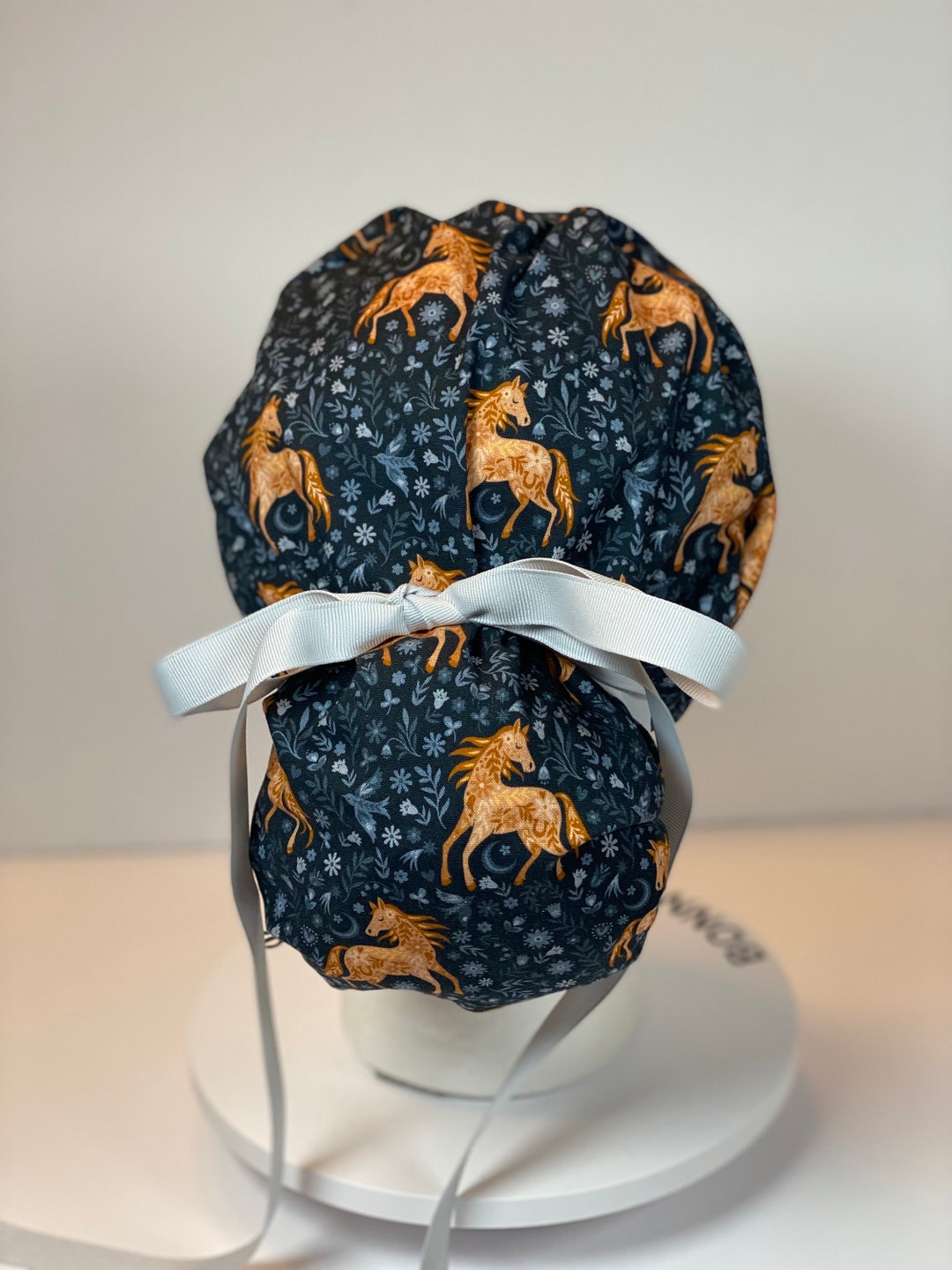 Horse Print Scrub Cap, Equestrian Scrub Hat, Women’s Ponytail Scrub Cap ...