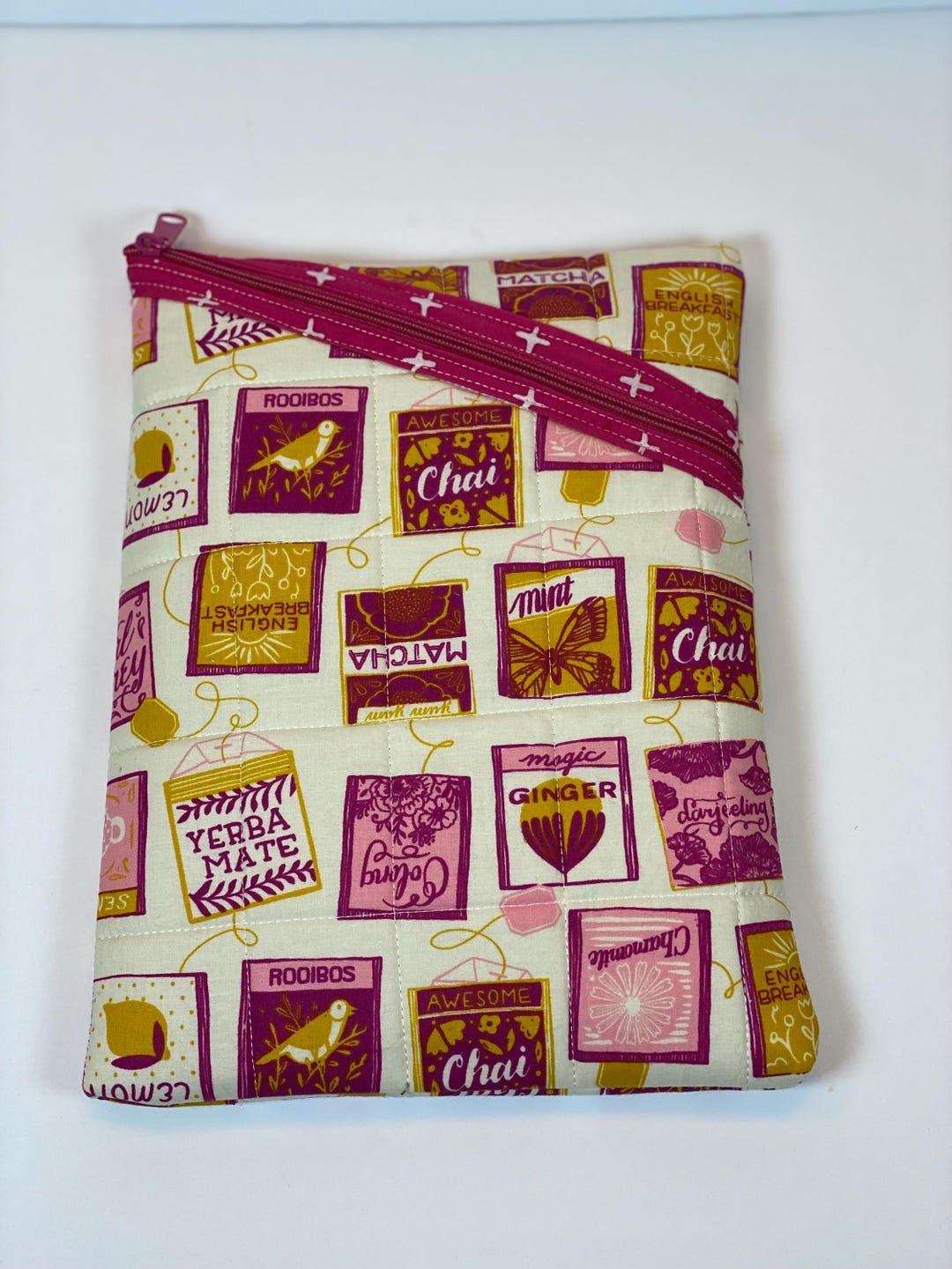 Pink and Yellow Tea Lover’s Fabric Soft Tablet Case With Zipper, Padded ...