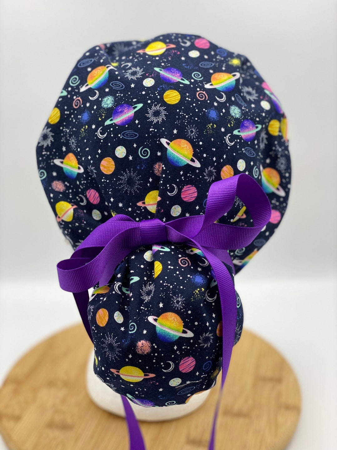 Solar System Scrub Hat, Planets Scrub Cap, Outer Space Print Ponytail ...