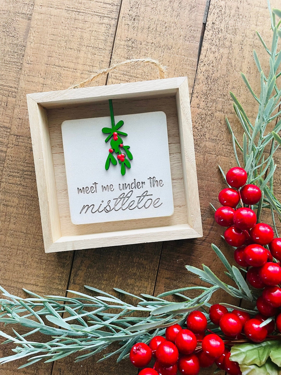Meet Me Under the Mistletoe Wood Sign, Tiered Tray Decor, Winter Decor ...