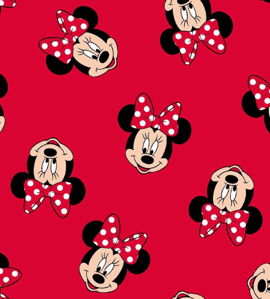 Minnie Mouse Face on Red - 100% Cotton - Etsy