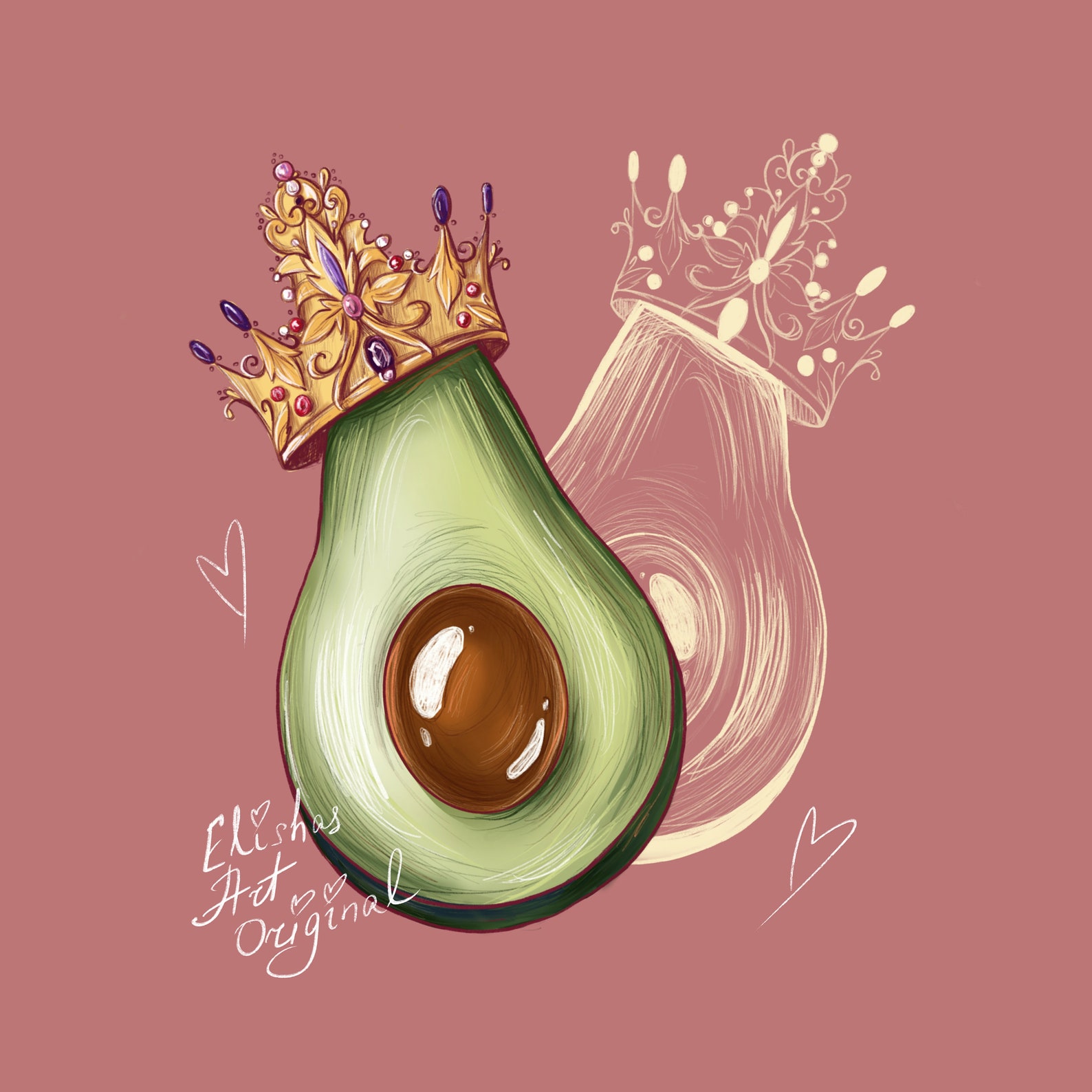 Digital Avocado Sketch King. Digital Art. Diet Green. Pink ...