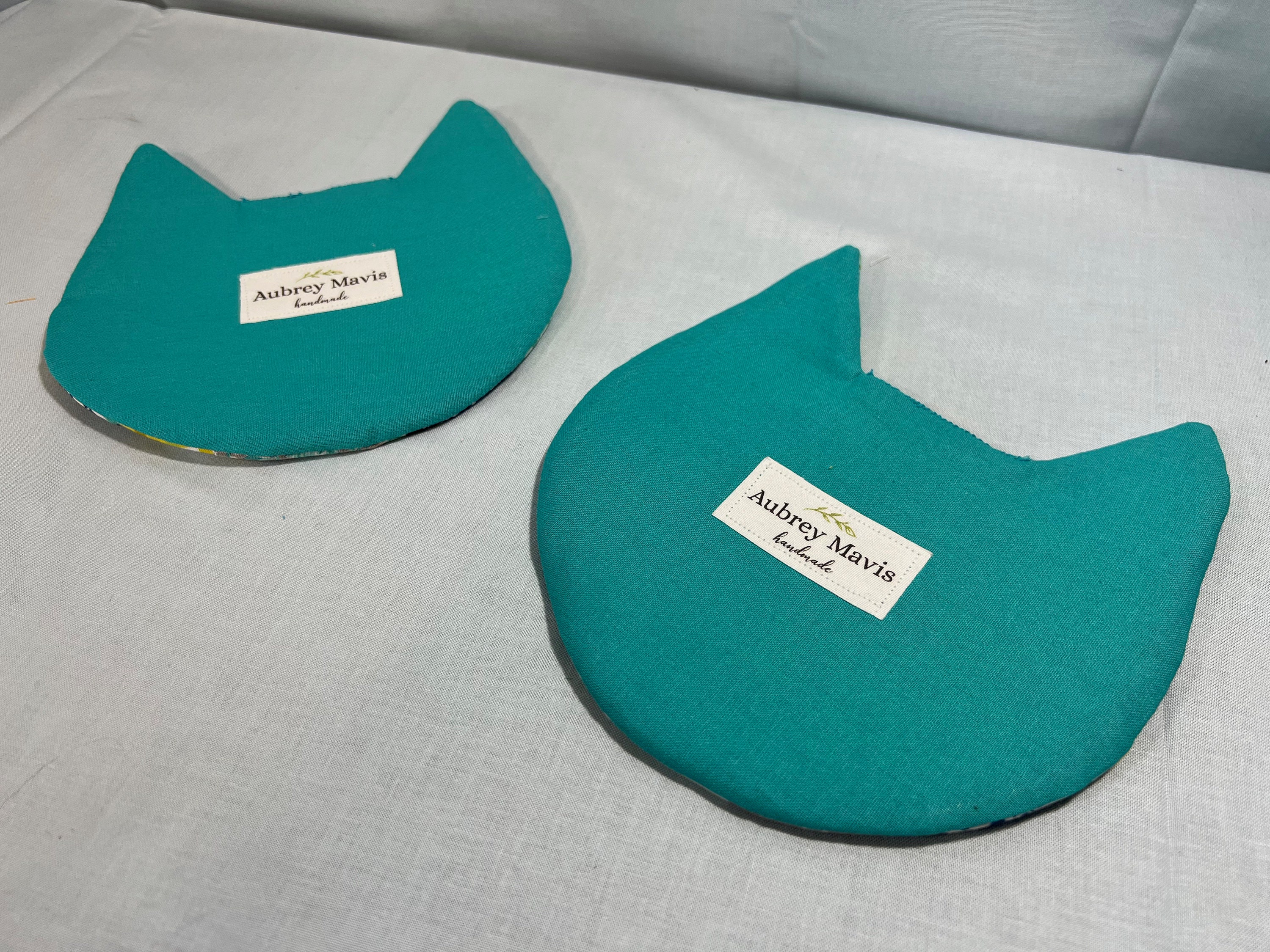 Quilted Cat Head Mug Rug Blue 1 - Etsy