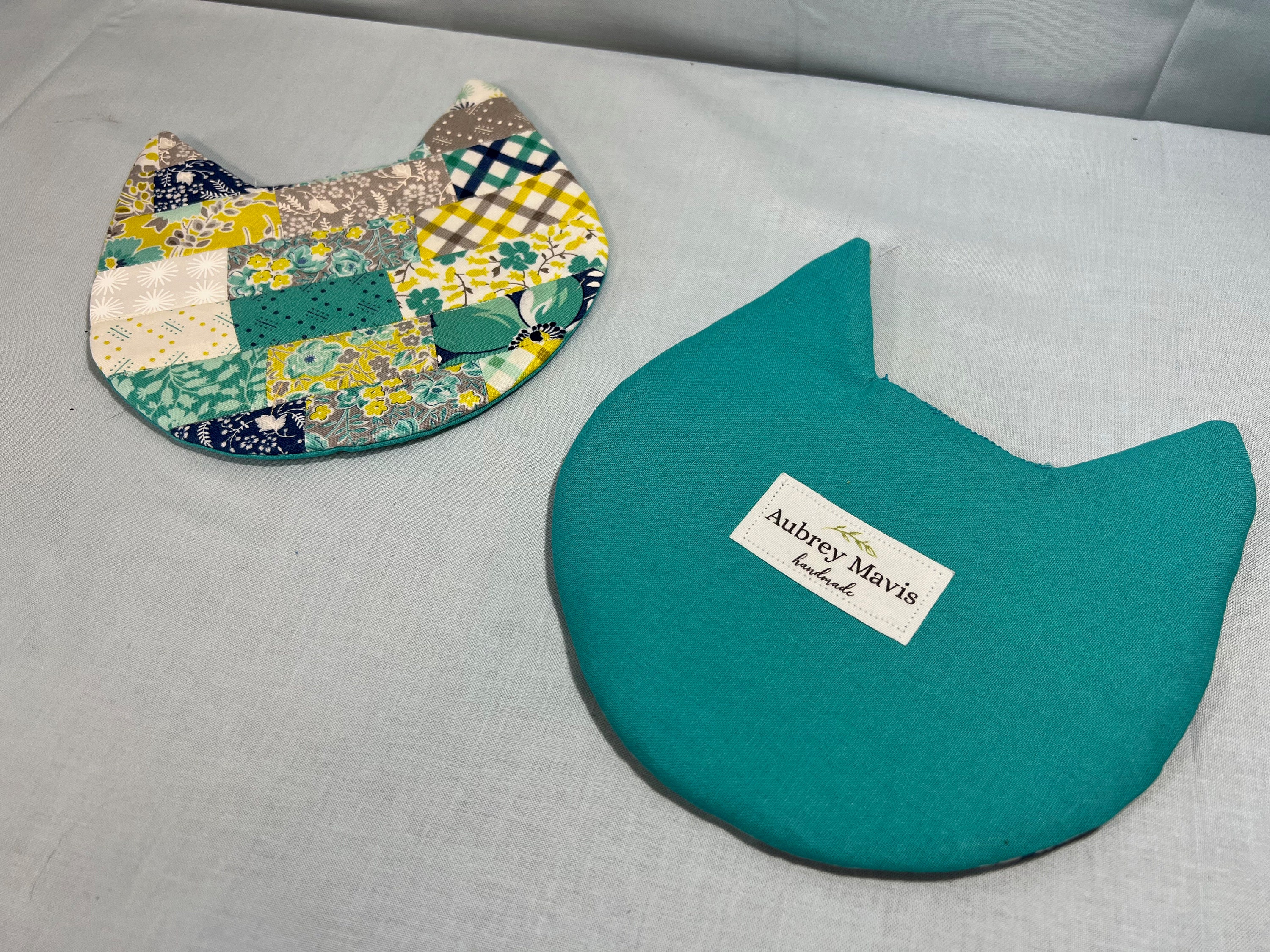 Quilted Cat Head Mug Rug Blue 1 - Etsy