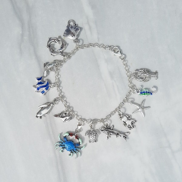 Sterling Silver Sea Creatures Charms - Etsy