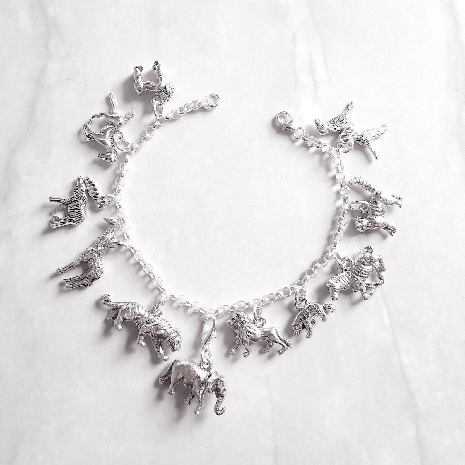 Animals Bracelet-sterling Silver Charm Bracelet- Wild Life Charm ...