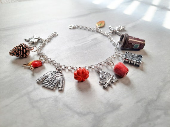 Fall Charm Bracelet / Fall Jewelry / Sterling Silver Charm - Etsy