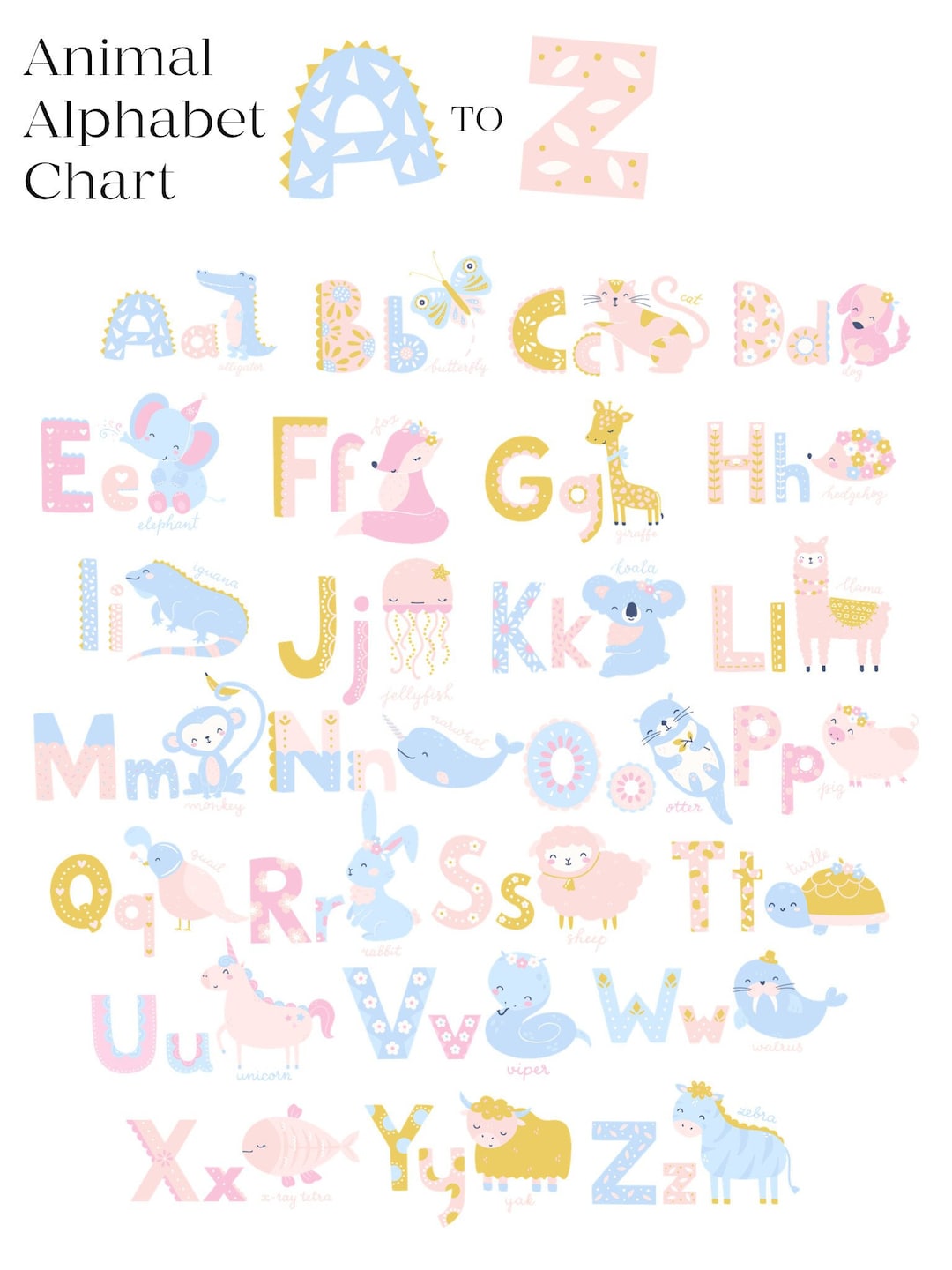 Animal Alphabet Chart a to Z - Etsy
