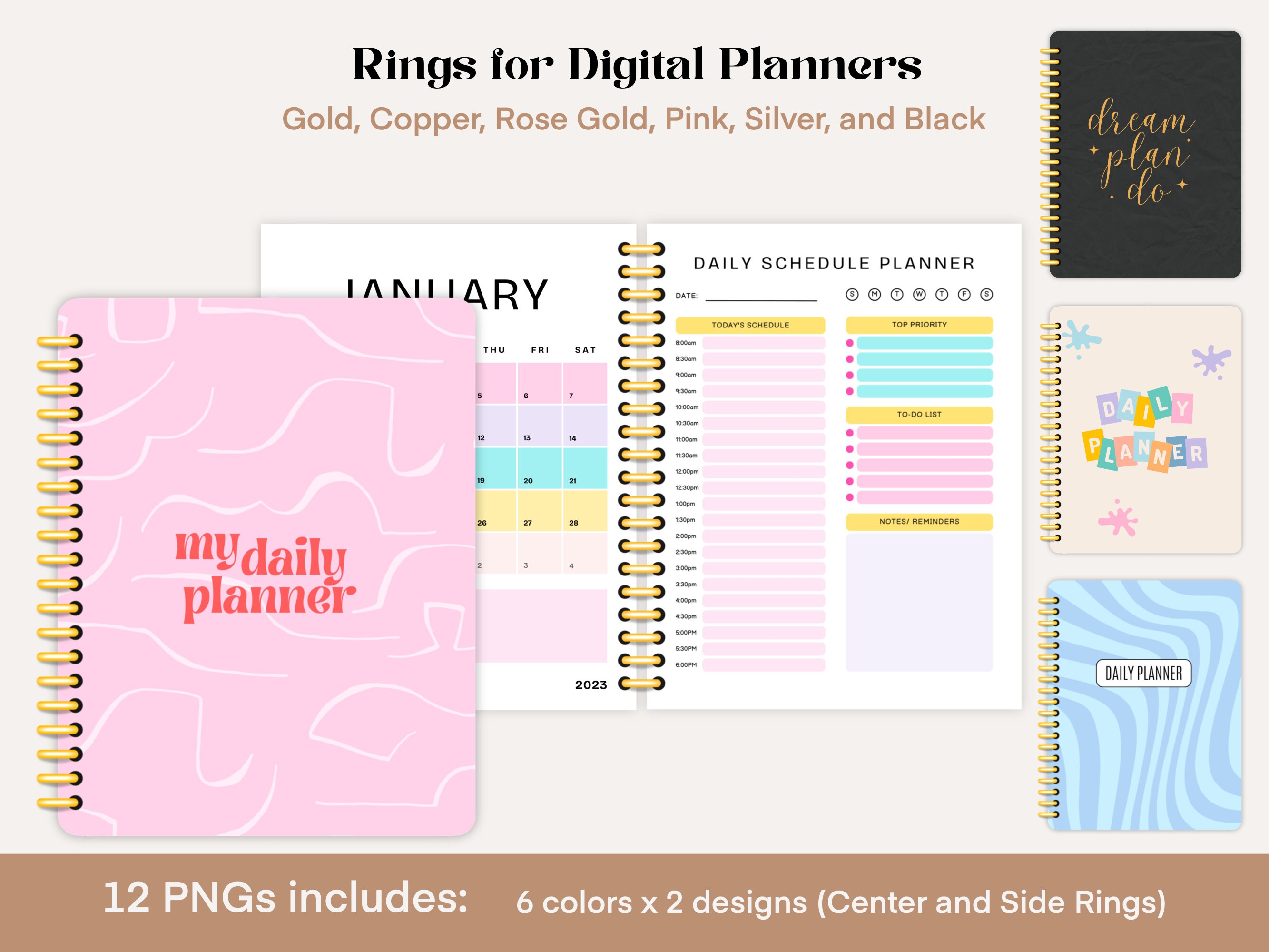 Digital Binder Rings 6 Colors for Digital Planners in Goodnotes ...