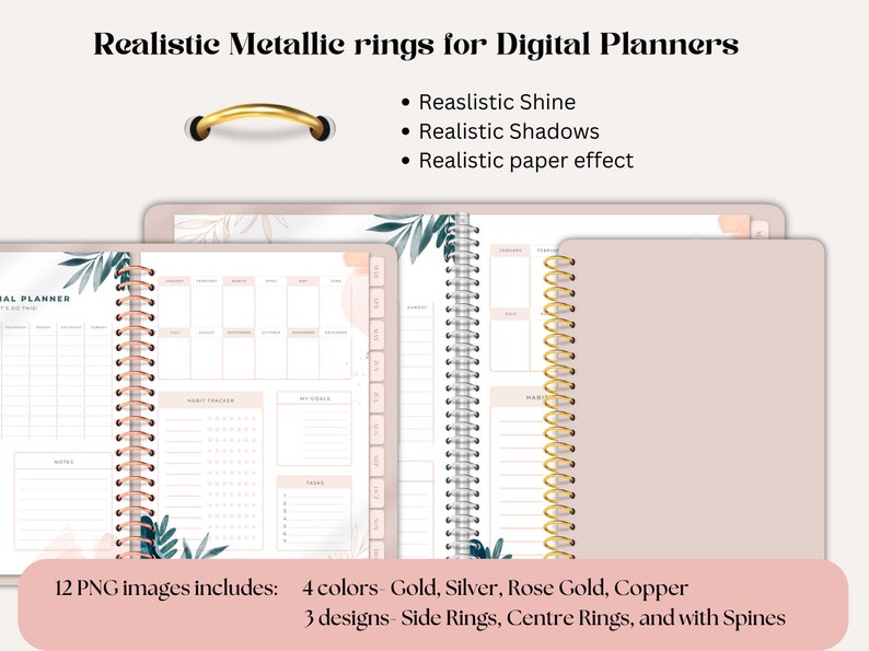 Realistic Binder Rings for Digital Planners | Pngs | Gold, Silver, Rose Gold, Copper Rings for ...
