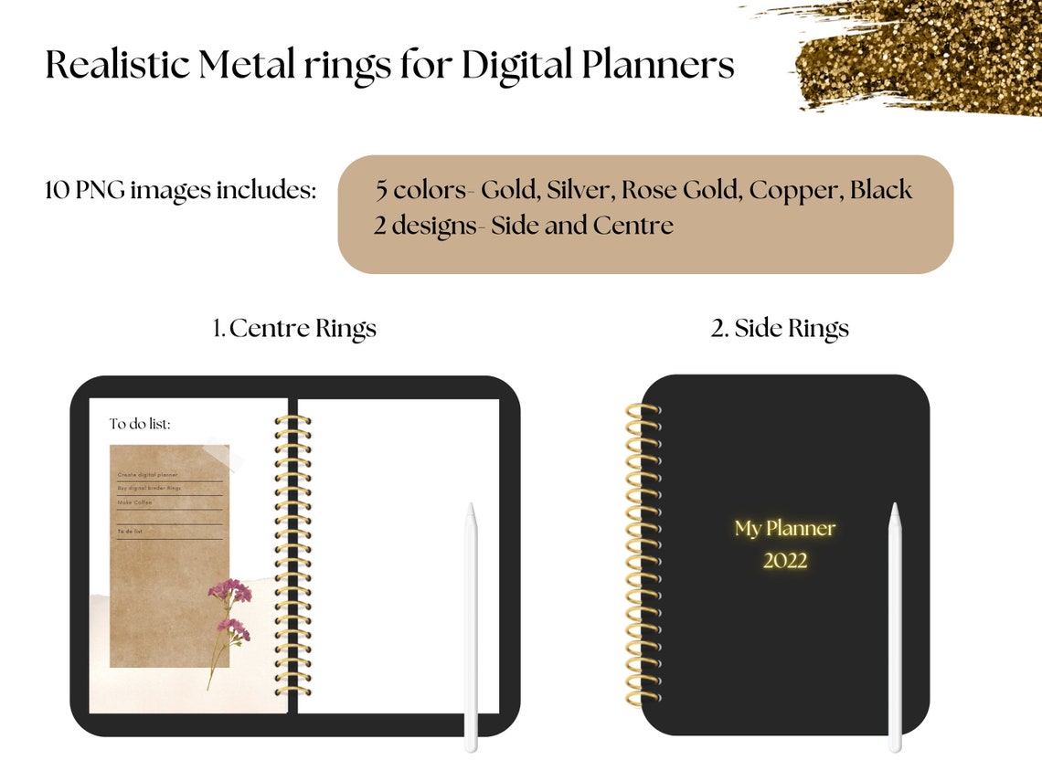 Digital Binder Rings for Planners 5 Metallic Colors: Gold - Etsy