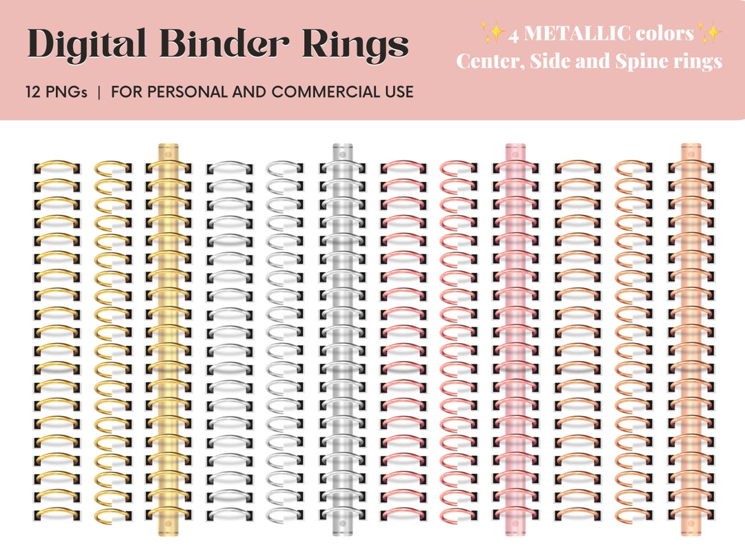 Realistic Binder Rings for Digital Planners | Square Holes | Pngs | 4 ...