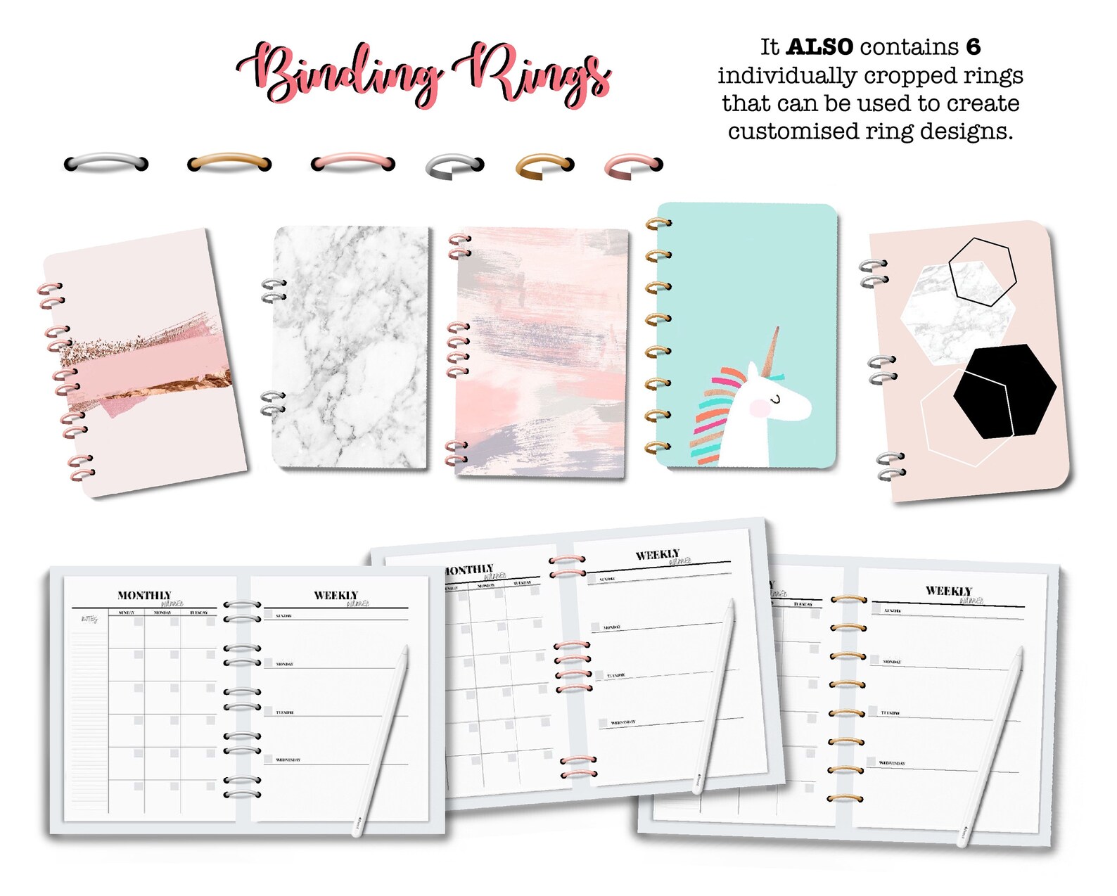 Digital Planner Binder Rings silver, Gold, Rose Gold - Etsy