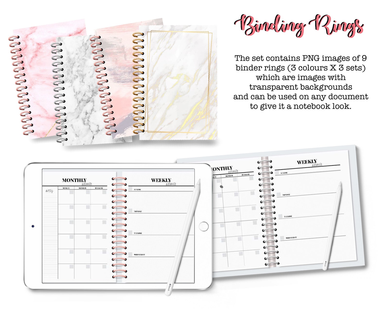 Digital Planner Binder Rings silver, Gold, Rose Gold - Etsy