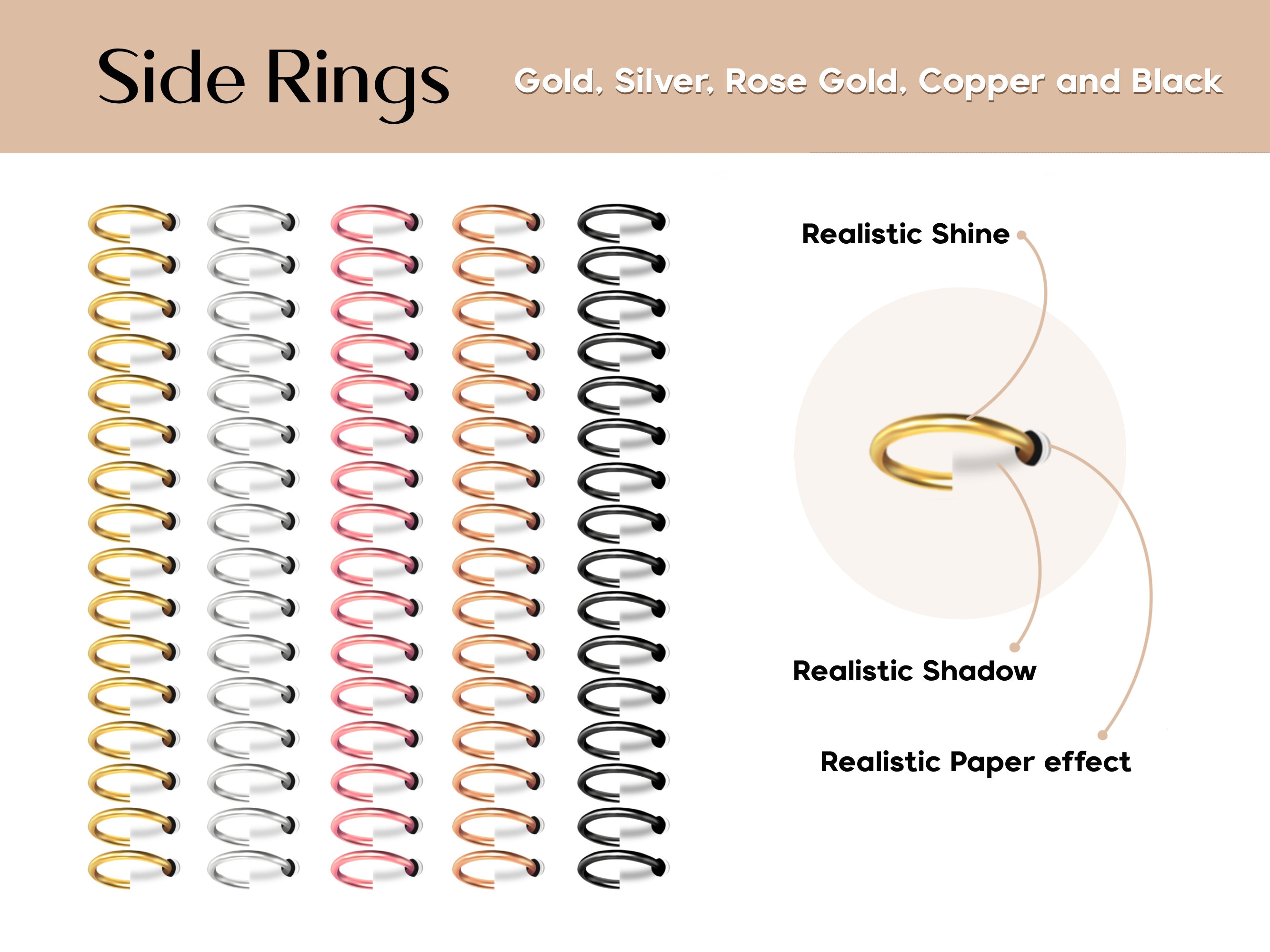 Digital Binder Rings for Planners (5 Metallic Colors: Gold, Silver ...