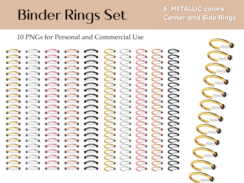 Digital Binder Rings for Planners (5 Metallic Colors: Gold, Silver ...