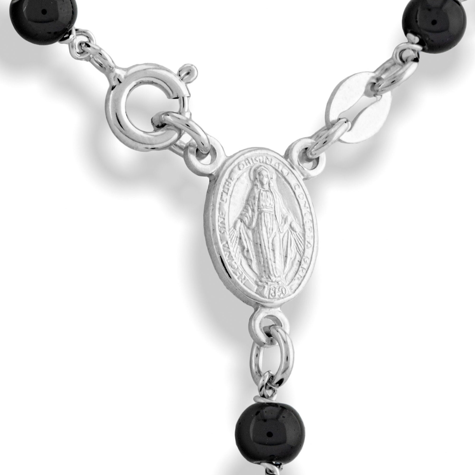 Silver 925 Rosary With Black Beads - Etsy