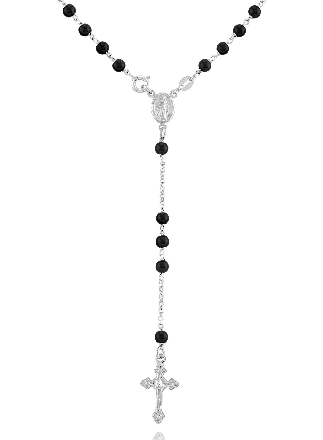 Silver 925 Rosary With Black Beads - Etsy