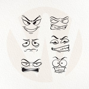 Funny, Silly Cartoon Illustrated Expressions. Happy, Sad, Grumpy ...