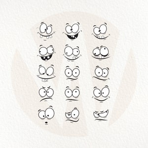 Funny, Silly Cartoon Illustrated Expressions. Happy, Sad, Grumpy ...