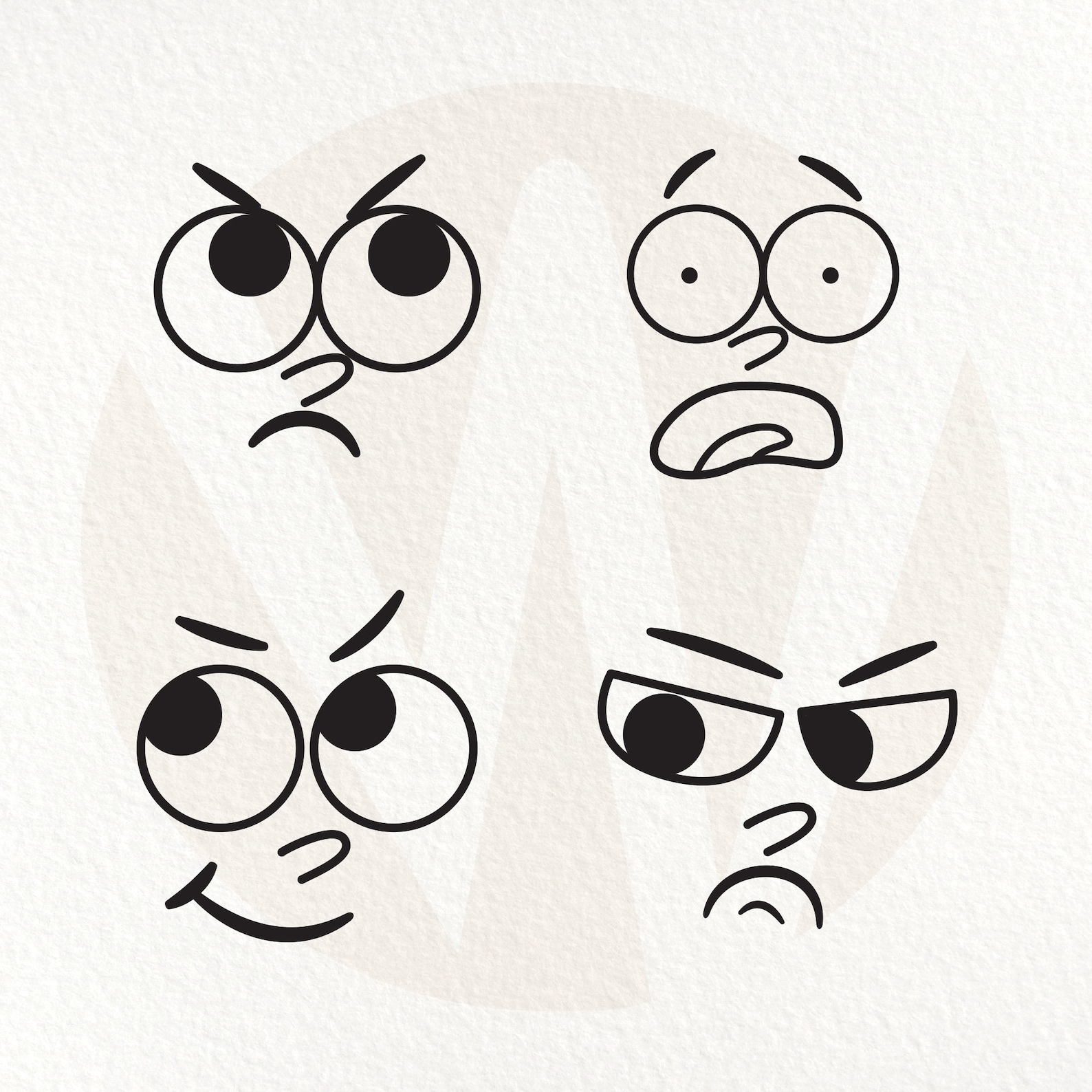 Facial Expressions SVG. Simple Cartoon Faces SVG. Instant Digital ...