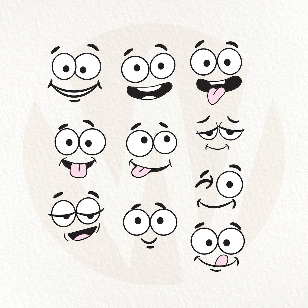 Faces SVG. Fun Cartoon Style Facial Expressions. Instant Digital ...