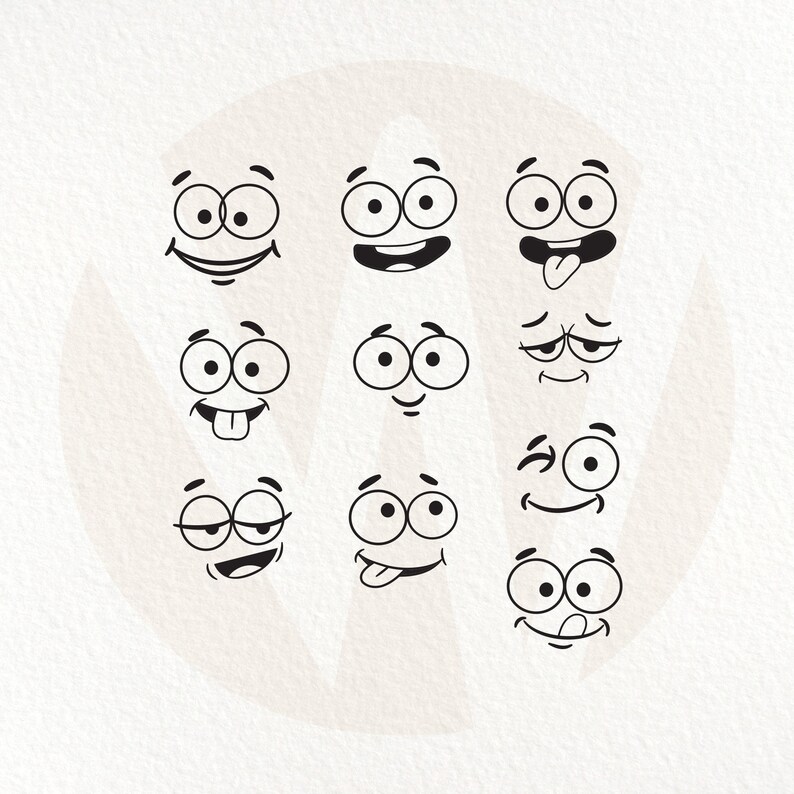 Funny Silly Cartoon Illustrated Expressions. Happy Sad - Etsy