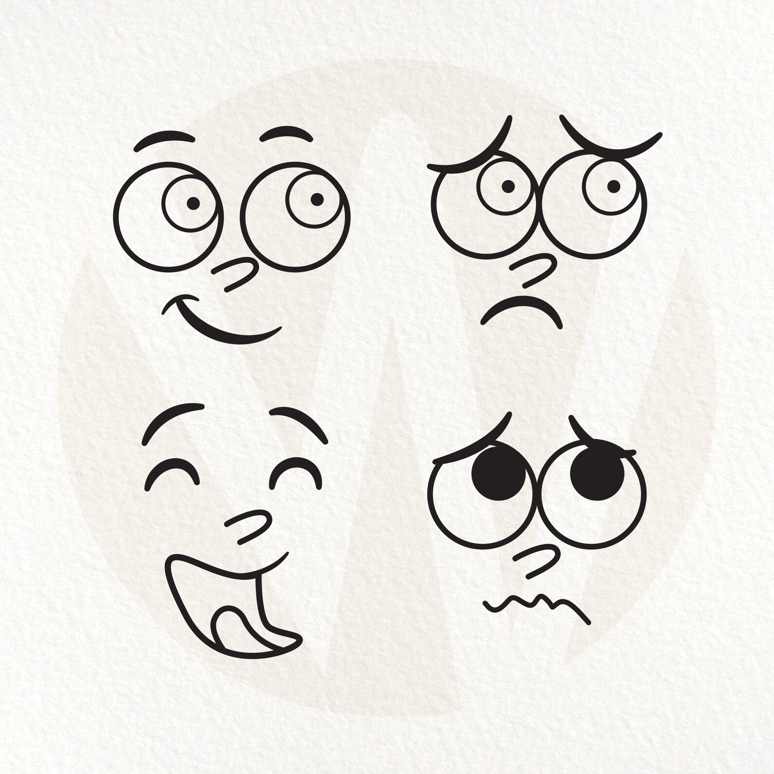 Facial Expressions SVG. Simple Cartoon Faces SVG. Instant Digital ...