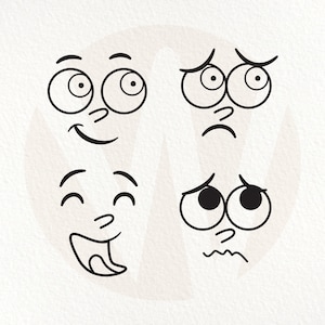 Facial Expressions SVG. Simple Cartoon Faces SVG. Instant Digital ...