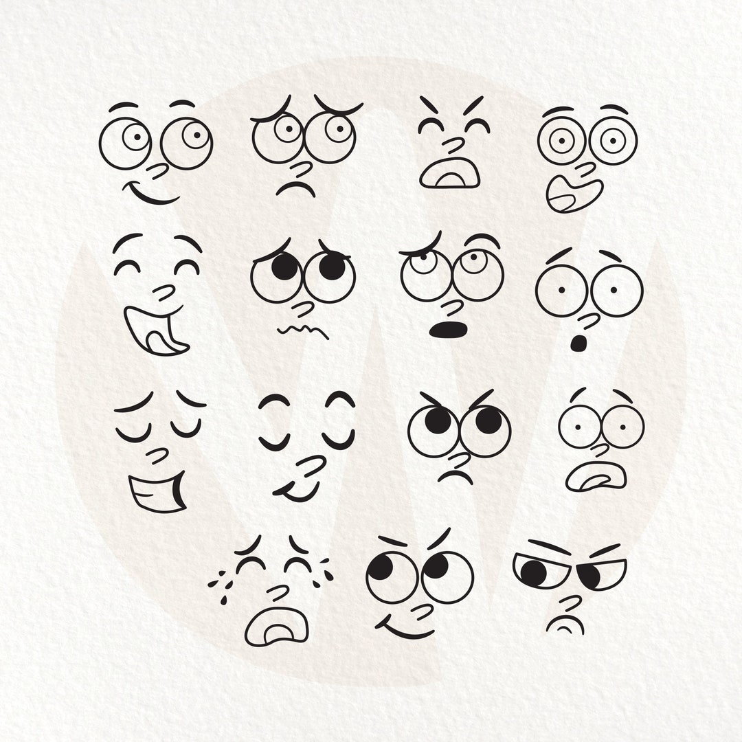 Facial Expressions SVG. Simple Cartoon Faces SVG. Instant Digital ...