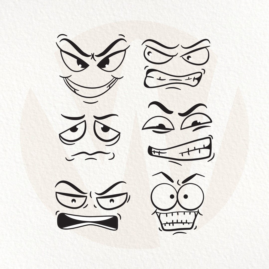 Facial Expressions. Angry Grumpy Cartoon Faces SVG. Instant Digital ...
