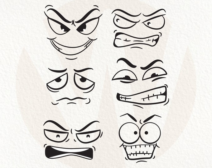 Facial Expressions SVG. Simple Cartoon Faces SVG. Instant Digital ...