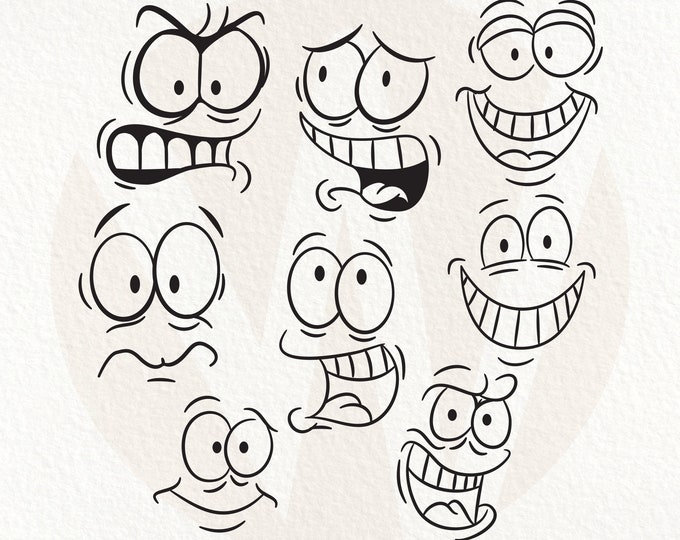Facial Expressions SVG. Simple Cartoon Faces SVG. Instant Digital ...