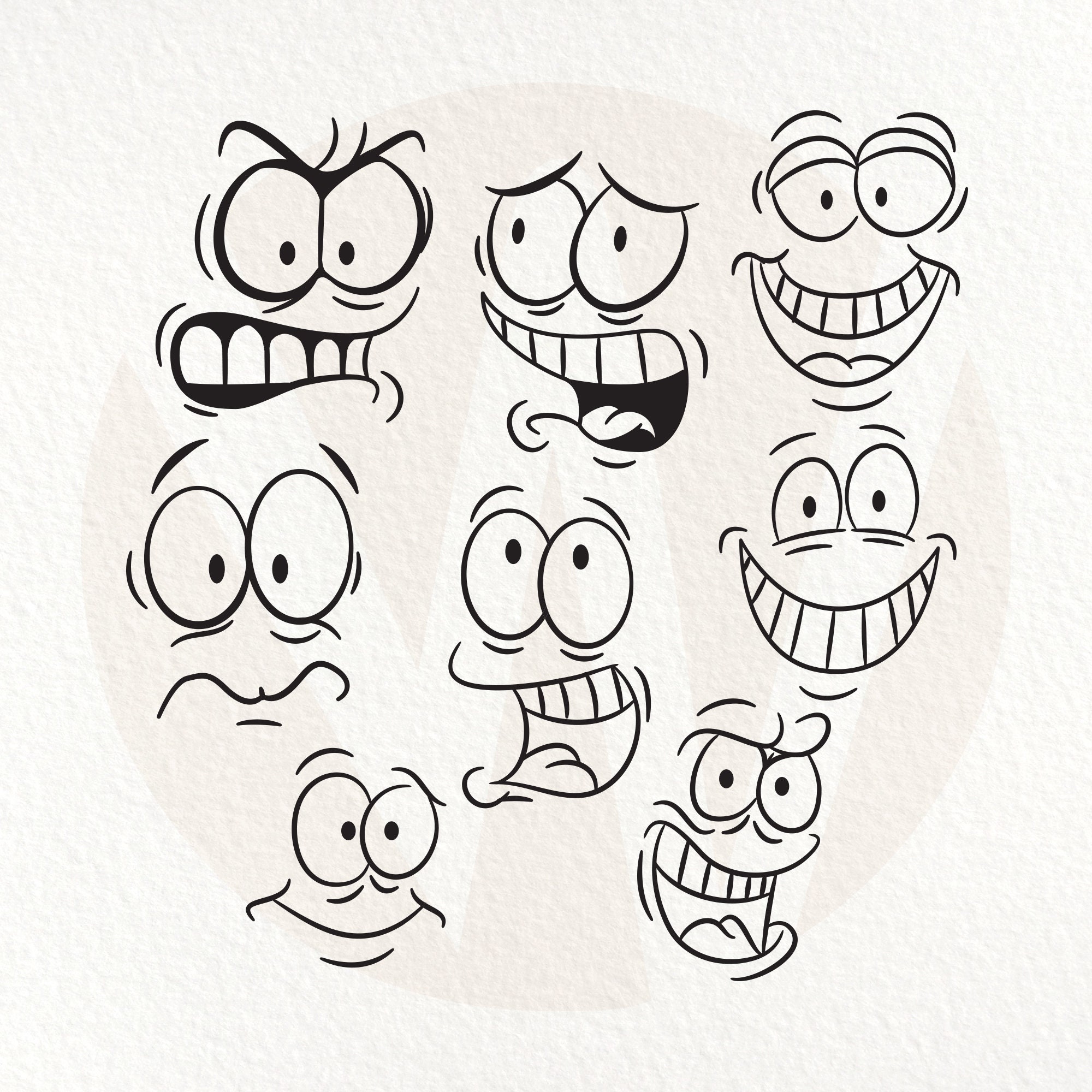 Faces SVG. 8 Cartoon Facial Expressions. Instant Digital Download ...