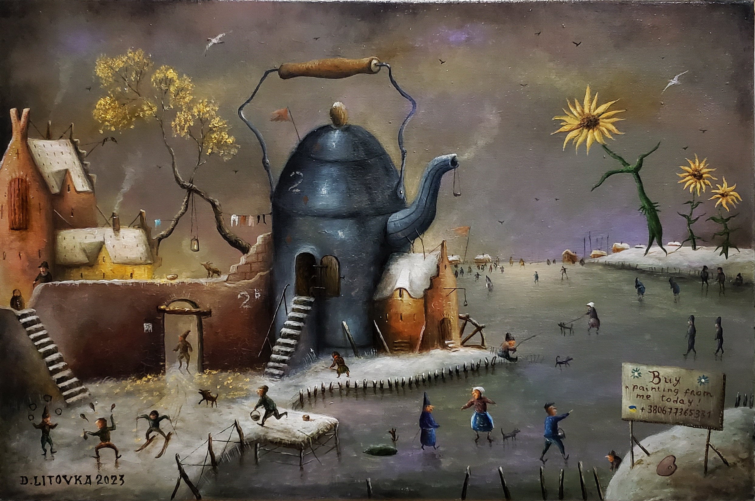 Absurd Art, Surreal Cityscape Painting, Surrealistic Wall Art, Fine Art ...