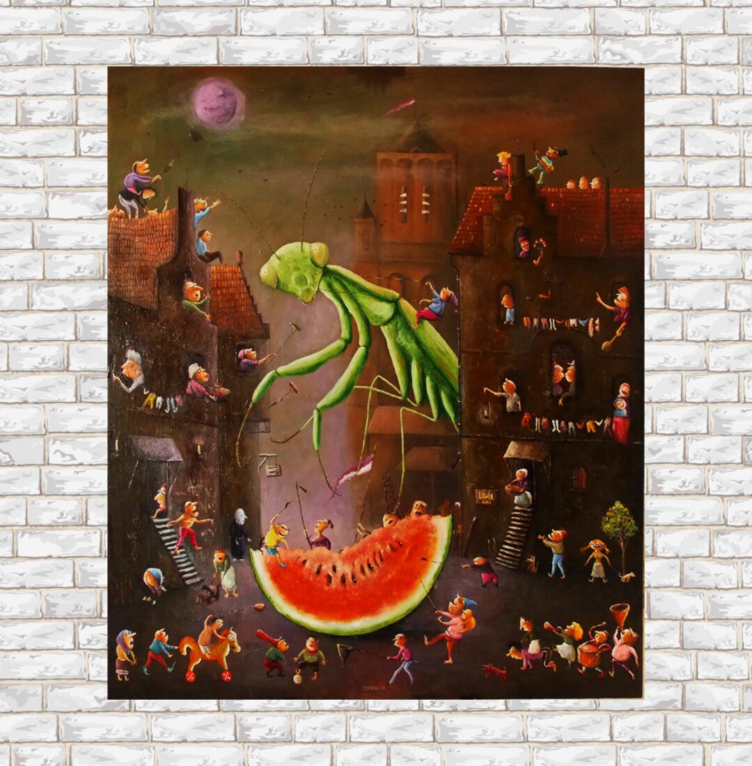 Praying Mantis Art Large, Whimsical Animal Paintings, Oddity Wall Art ...