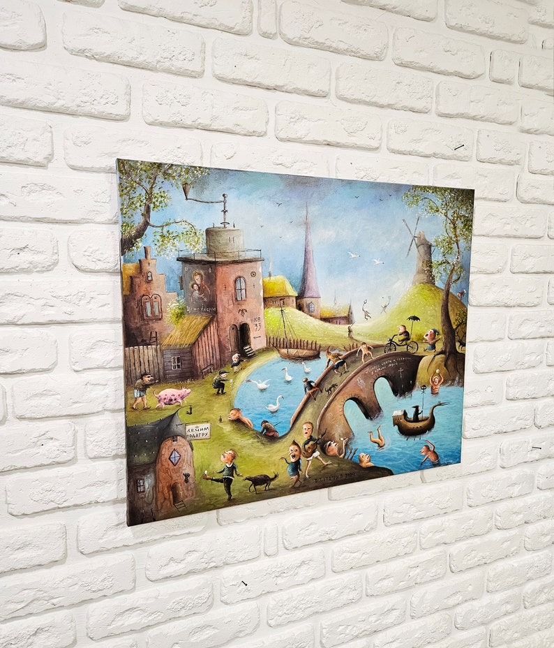 Whimsical Summer Landscape Painting, Pop Surrealism Wall Art Canvas ...
