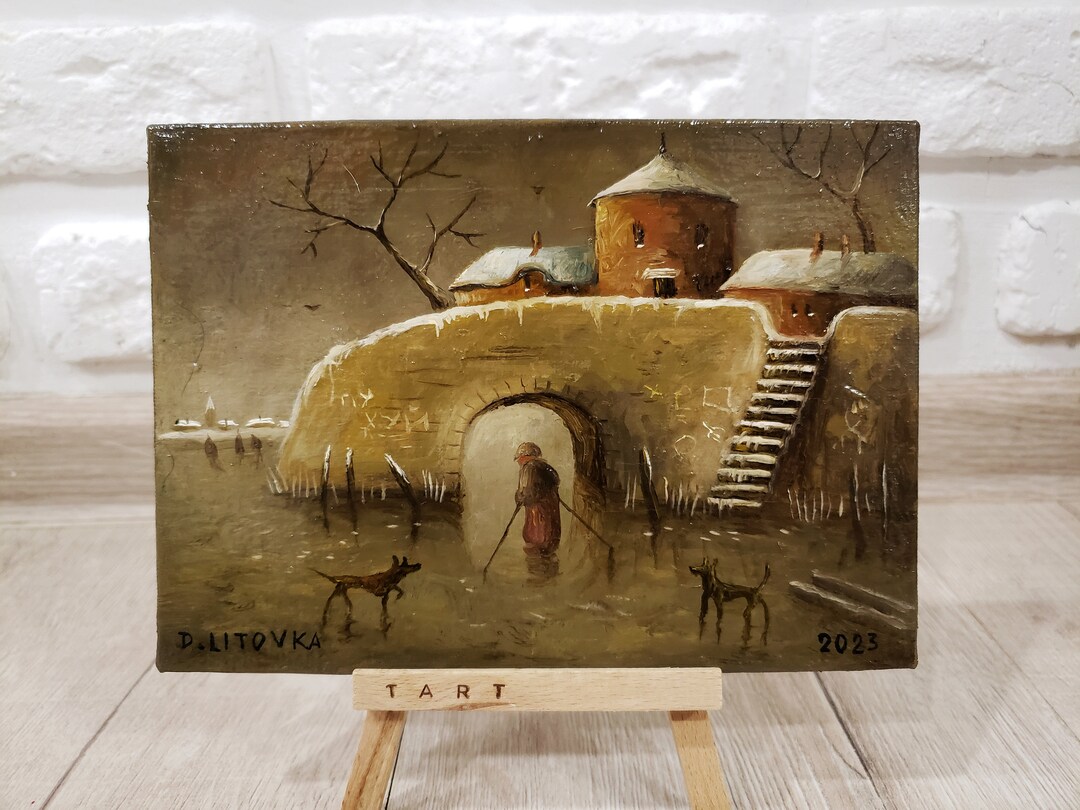 Small Winter Painting on Easel Fantasy Scenery Canvas Sad - Etsy