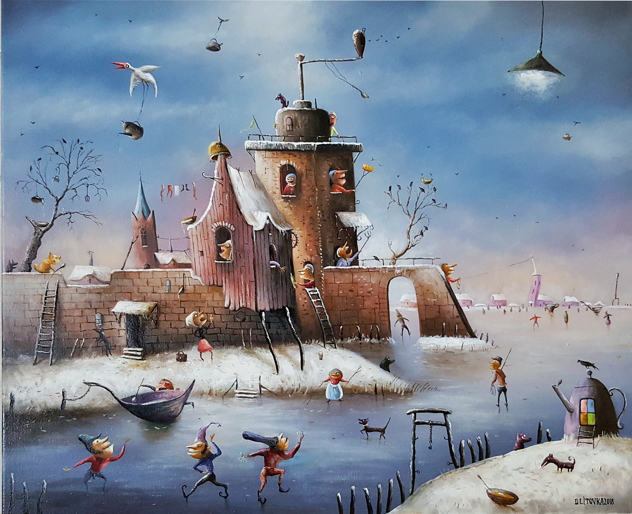 Whimsical Painting on Canvas, Whimsical Landscape Art Surreal Oil ...