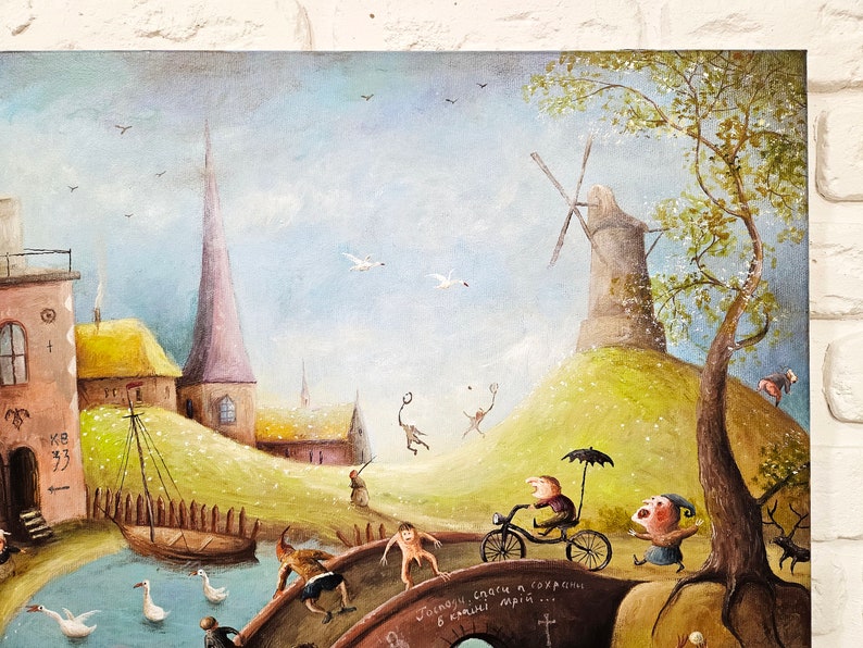 Whimsical Summer Landscape Painting, Pop Surrealism Wall Art Canvas ...