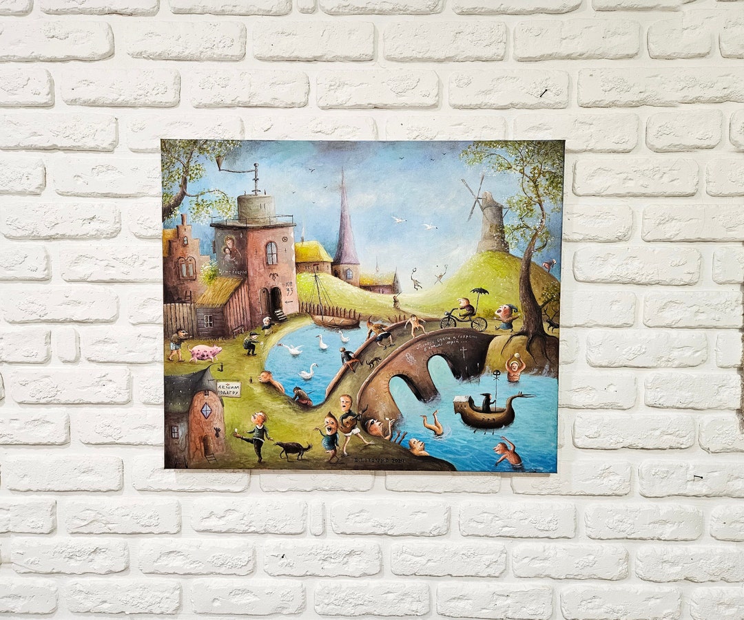 Whimsical Summer Landscape Painting, Pop Surrealism Wall Art Canvas ...