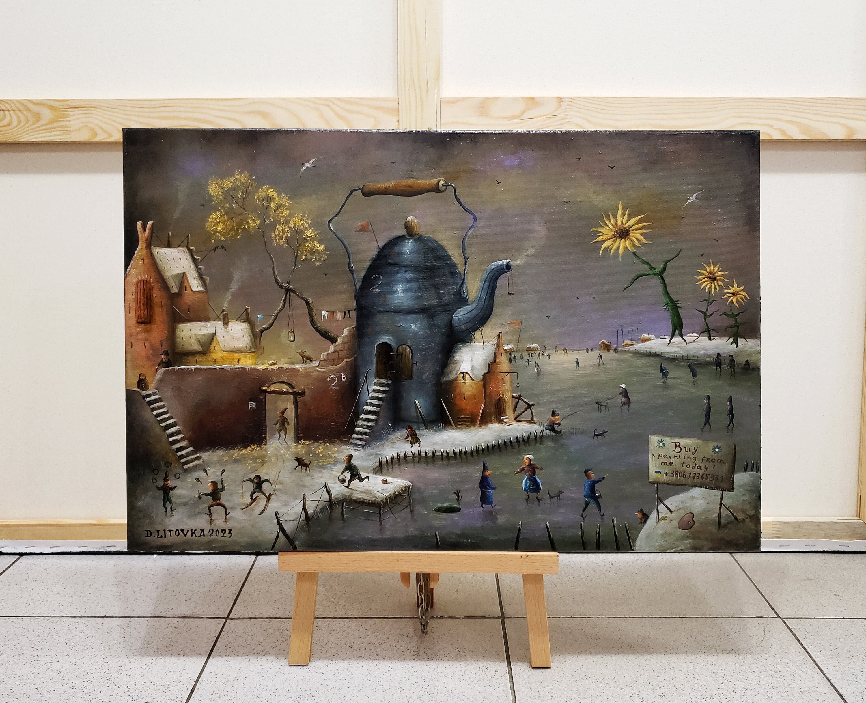Absurd Art, Surreal Cityscape Painting, Surrealistic Wall Art, Fine Art ...