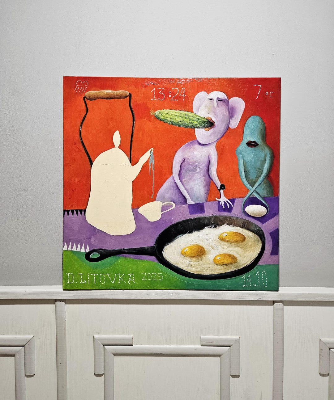Weird Food Artwork, Whimsical Still Life Oil Painting, Eggs Painting ...