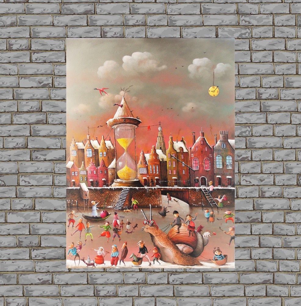 Original Hourglass Art Surrealism Wall Art Urban Canvas Art Fantasy Art Original Abstract